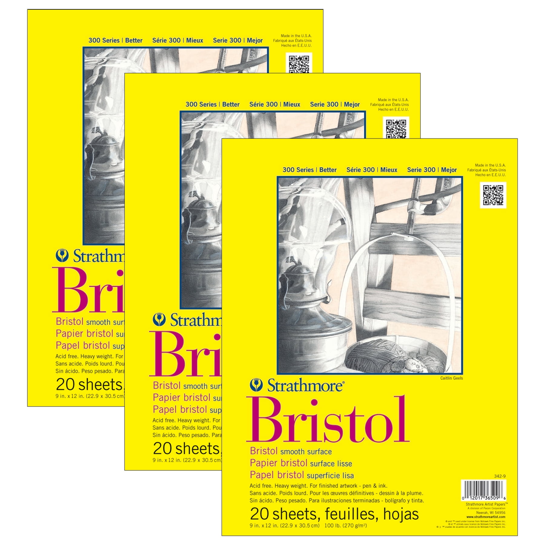 Strathmore 300 Series Bristol Pad, Smooth Finish, Tape Binding, 20 ...