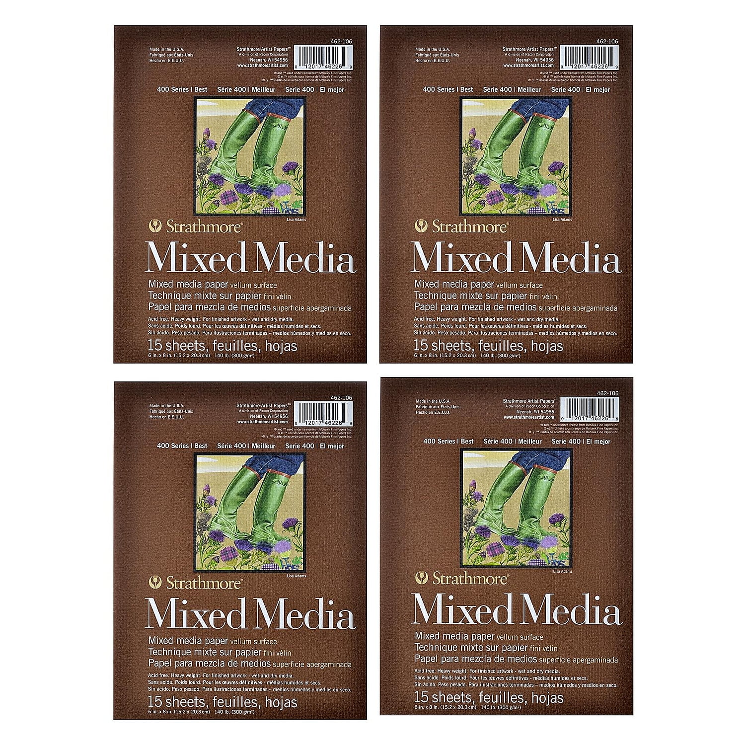 Strathmore 400 Series Mixed Media Pads 6 in. x 8 in. 15 Sheets 4/Pack ...