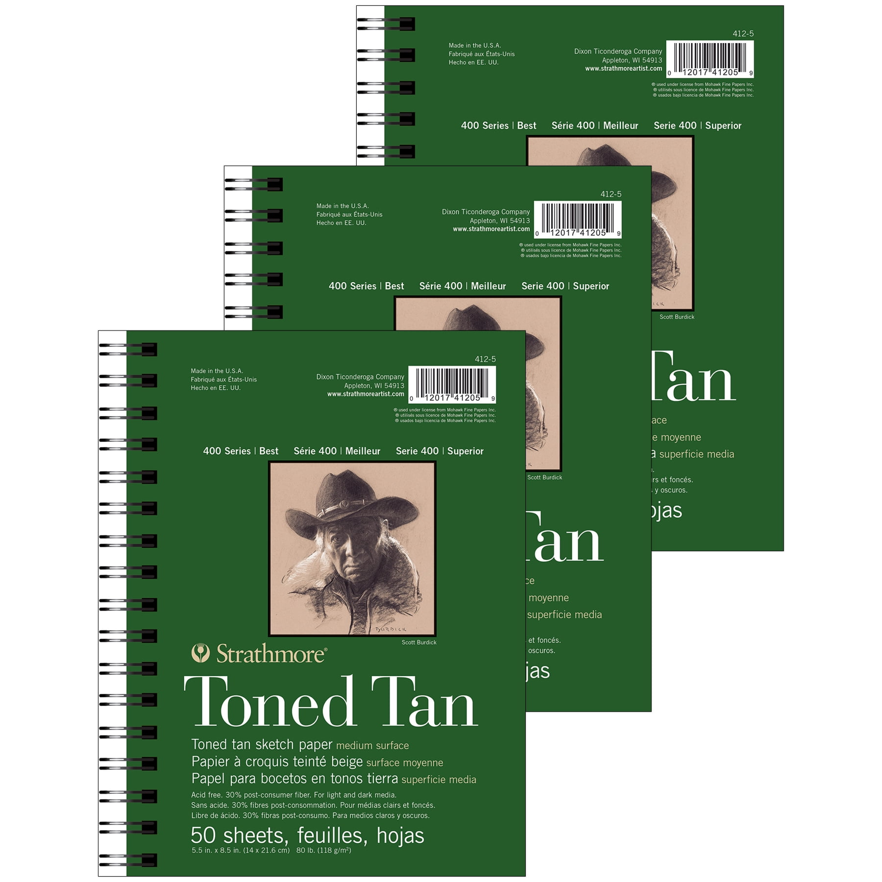 Strathmore 400 Series Sketch Pad, Recycled, Toned Tan, Side Wire ...