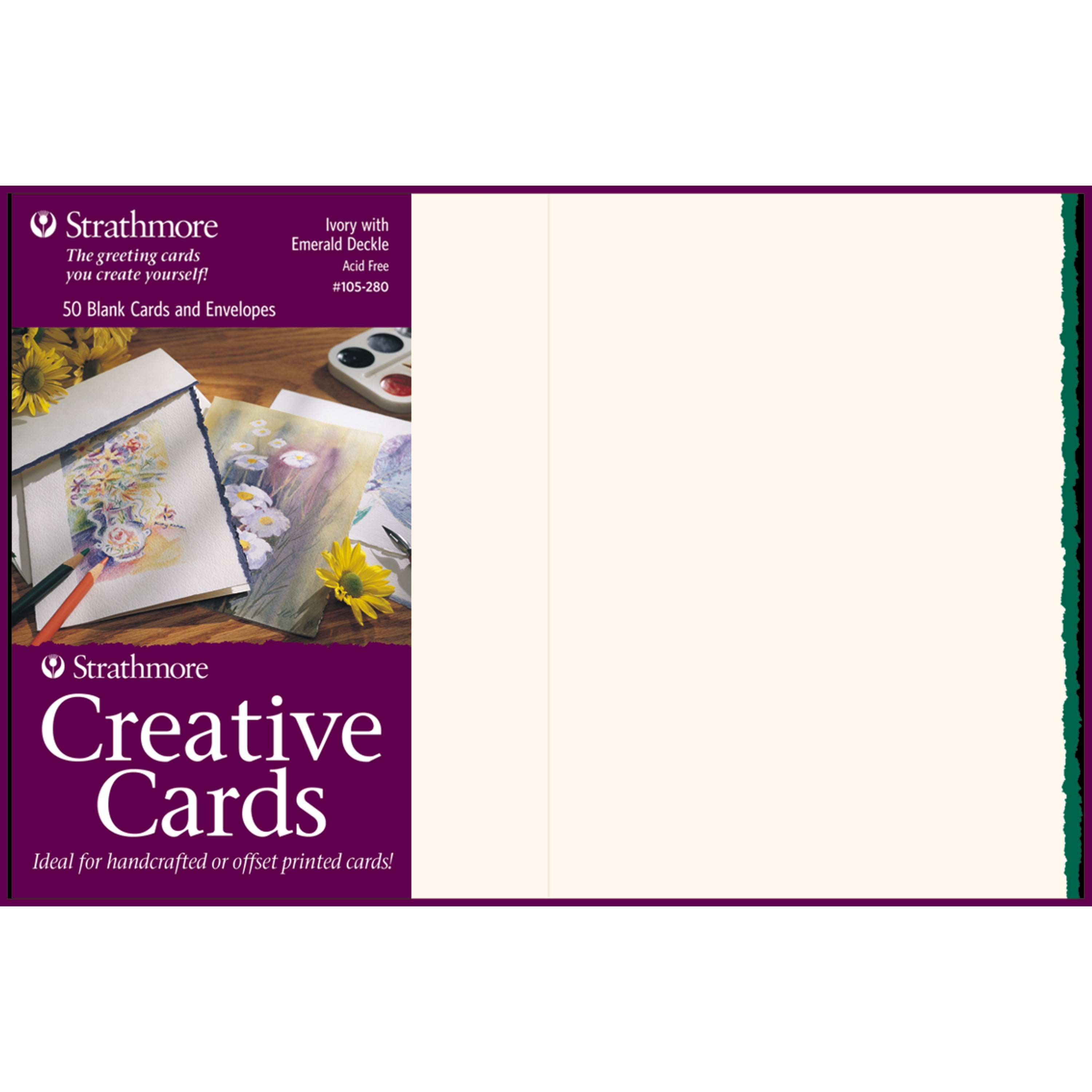 Strathmore Creative Cards, Full Size, White with Emerald Deckle, 50/Pkg ...