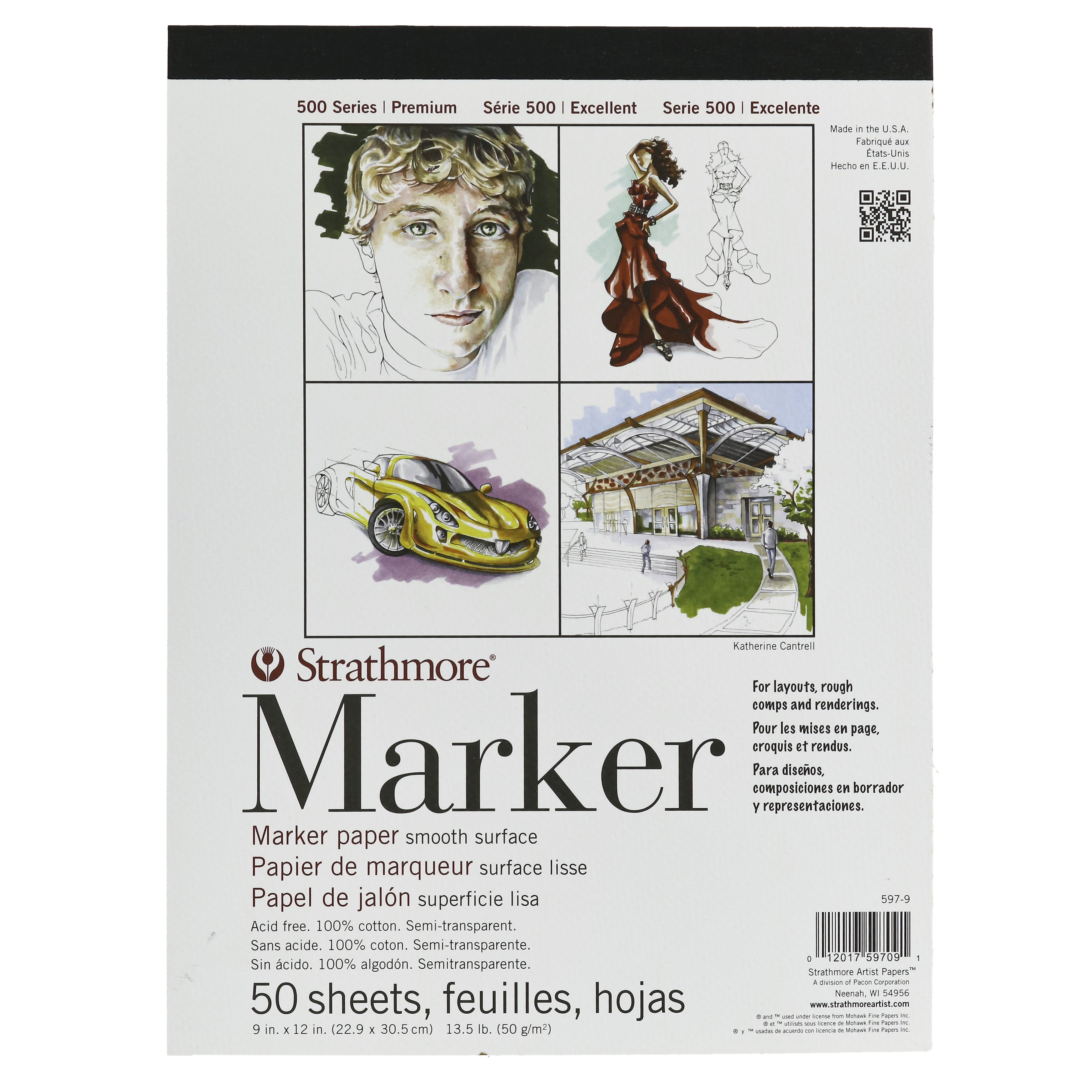 Strathmore Marker Paper Pad, 500 Series, 9" x 12", 50 Sheets, Tape ...