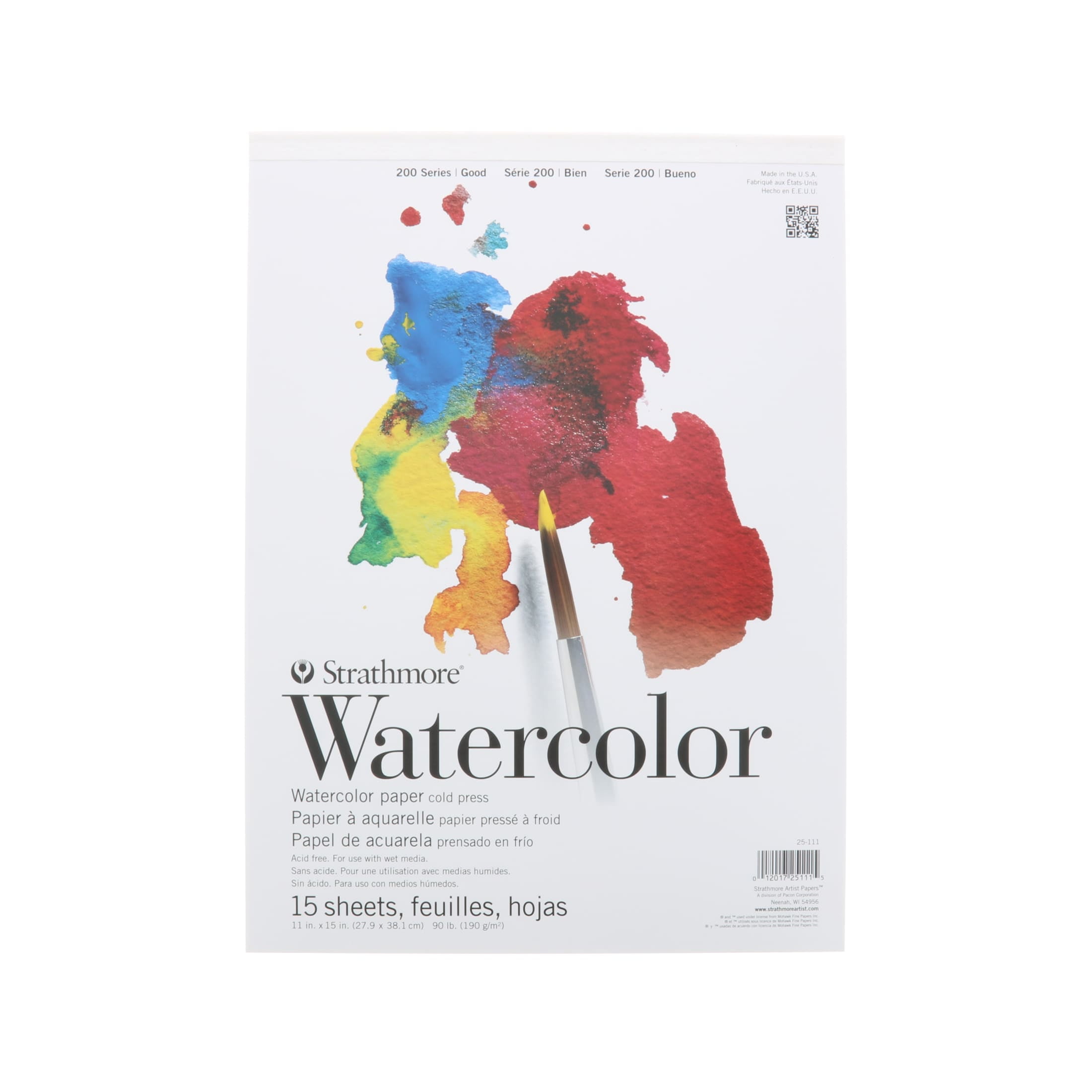 Strathmore Watercolor Paper Pad, 200 Series, 11 in x 15 in, Tape Bound ...