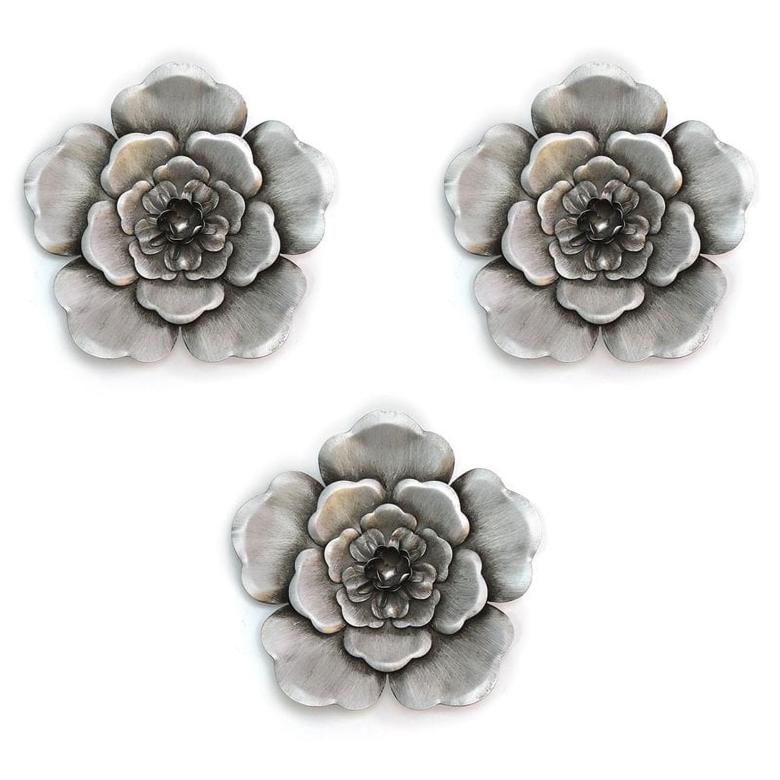 Stratton Home Decor Farmhouse Silver Metal Flowers Wall Decor, Set of 3 ...