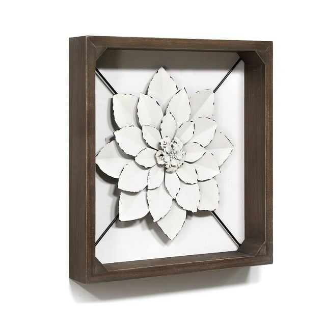 Stratton Home Decor Farmhouse White Framed Metal Flower Wall Decor ...