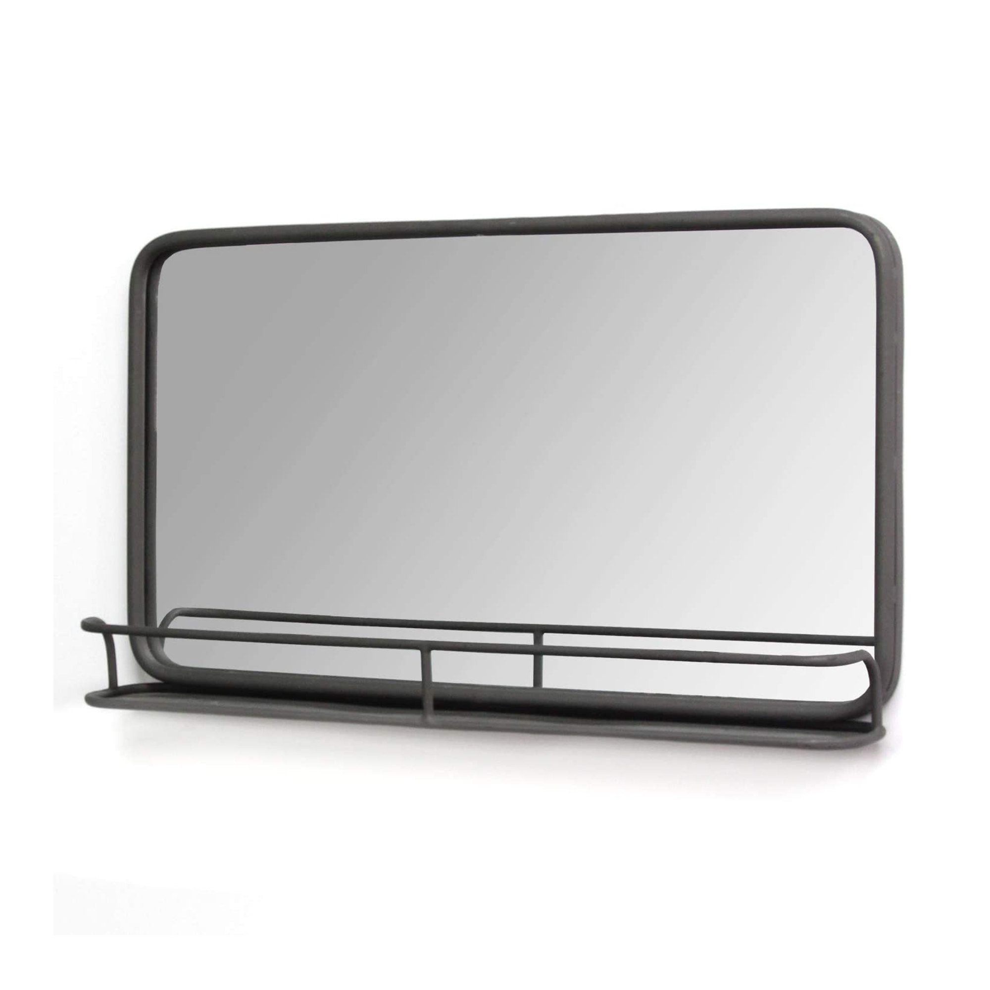 Stratton Home Decor Mason Industrial Metal Mirror with Shelf, Gunmetal ...