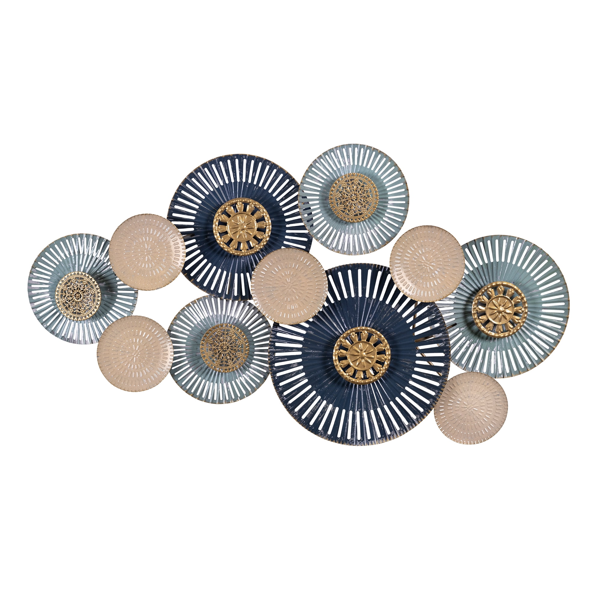 Stratton Home Decor Modern Blue and Pink Metal Plates Centerpiece Wall ...