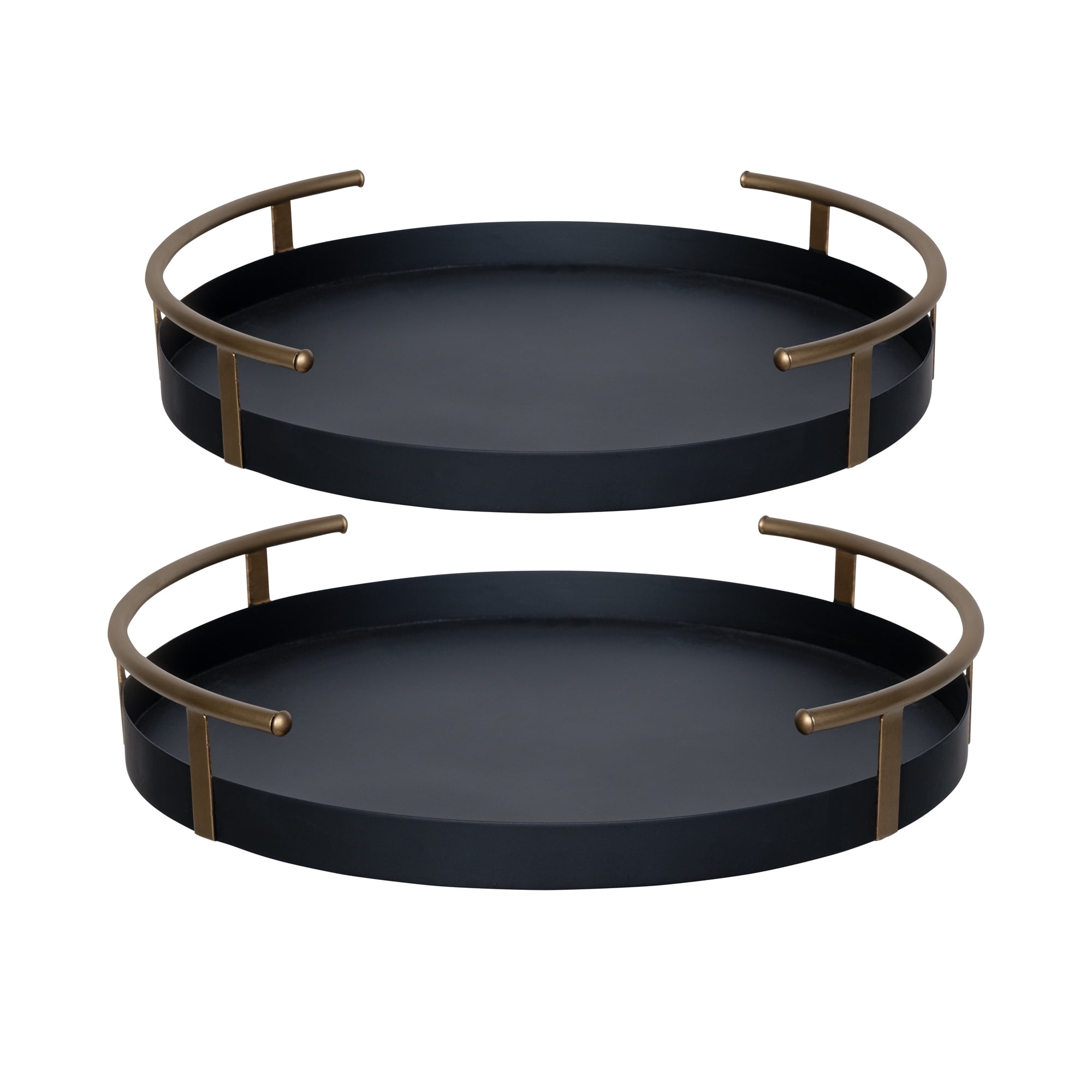 Stratton Home Decor Round Metal Tray Set of 2 with Matte Black and Gold ...