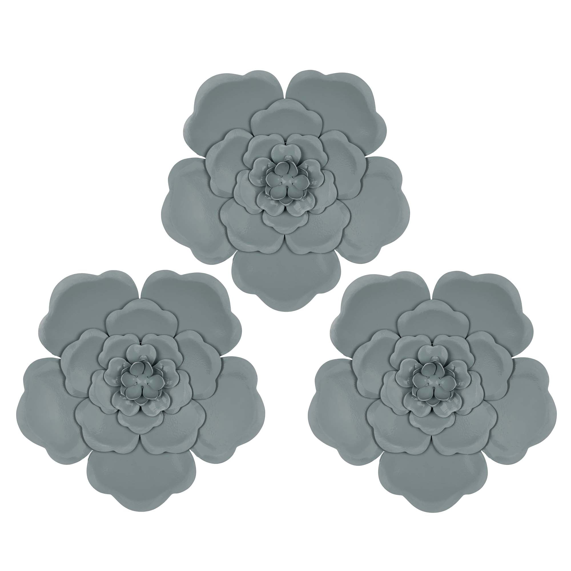 Stratton Home Decor Set of 3 Distressed Light Blue Flowers Wall Decor ...