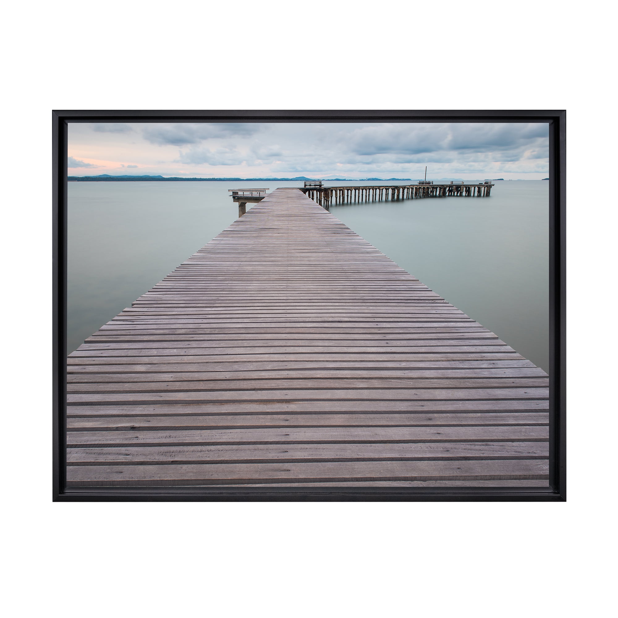 Stratton Home Decor Wood Pier On The Lake Framed Canvas Wall Art ...