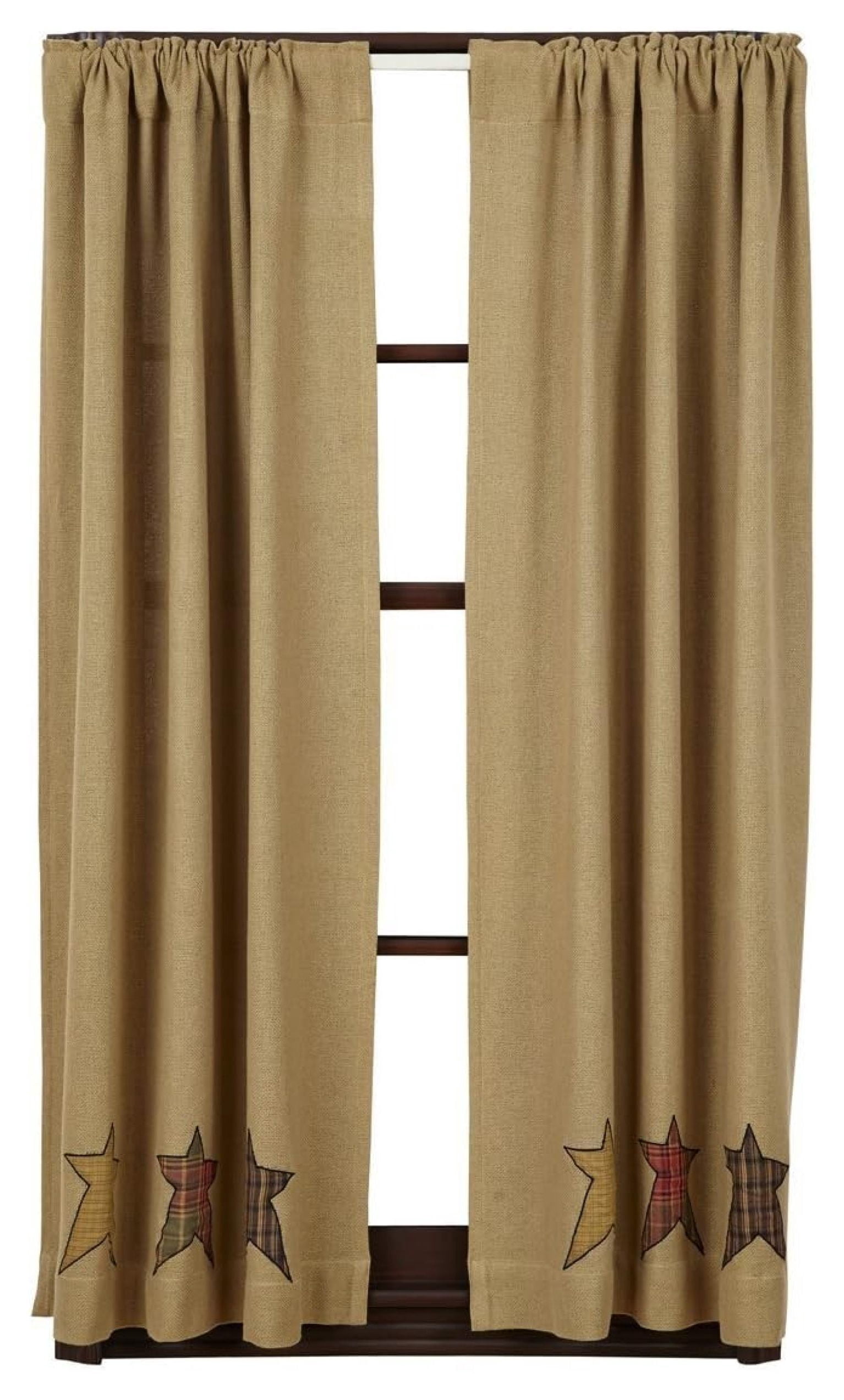 Stratton Primitive 63"x36" Burlap Star Panel Pair Tan Rod Pocket ...