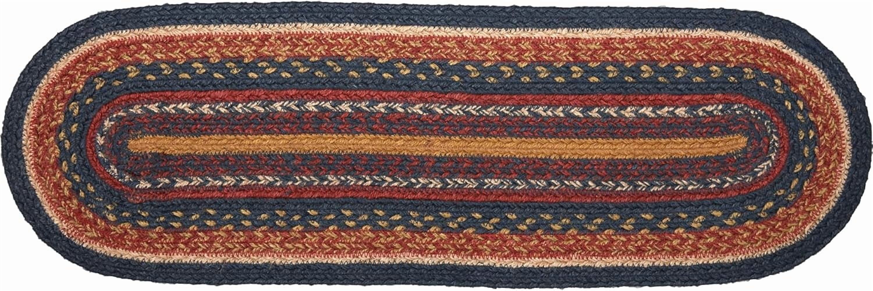 Stratton Primitive Stair Tread Blue Jute Striped Latex Backing Oval ...