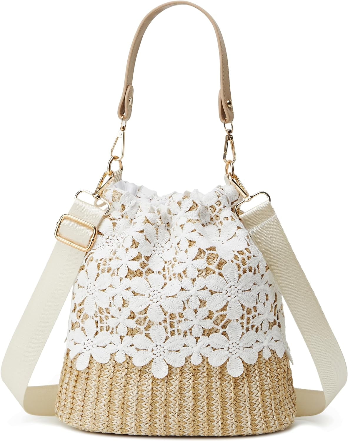 Straw Bag Beach Bag Small Tote Bag Shoulder Bag Flower Lace Handbag ...