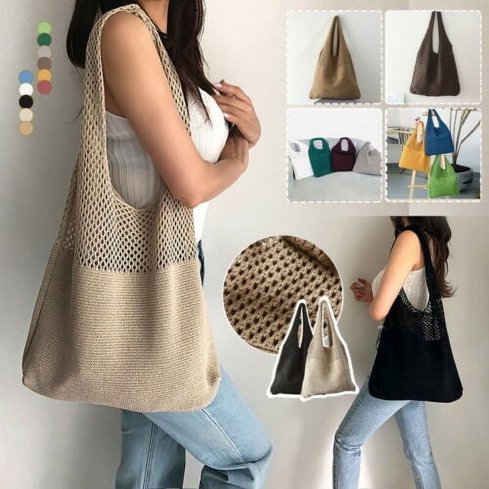 NuanYu Unisex Woven Straw Rattan Handbag, Shoulder Tote Bag with Zipper ...