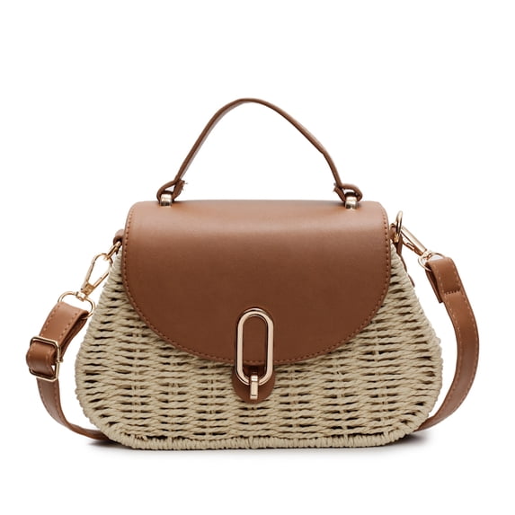 Straw Bags for Women, Handmade Straw & PU Crossbody Bag Summer Beach ...