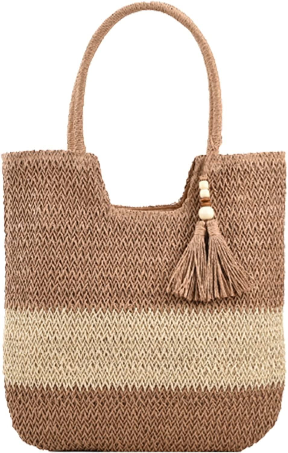 Straw Beach Bag, Summer Woven Tote Bag with Tassels Large Shoulder ...