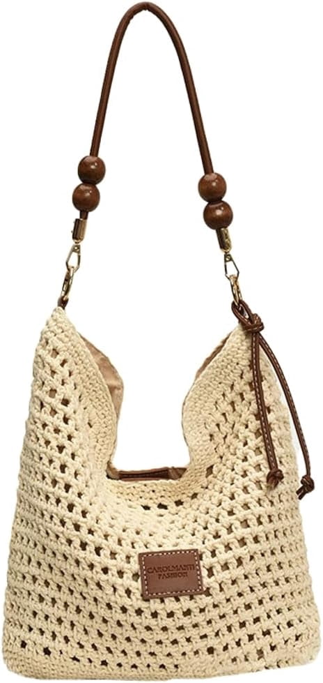 Straw Beach Bags for Women Crochet Tote Bag Slouchy Shoulder Purse with ...