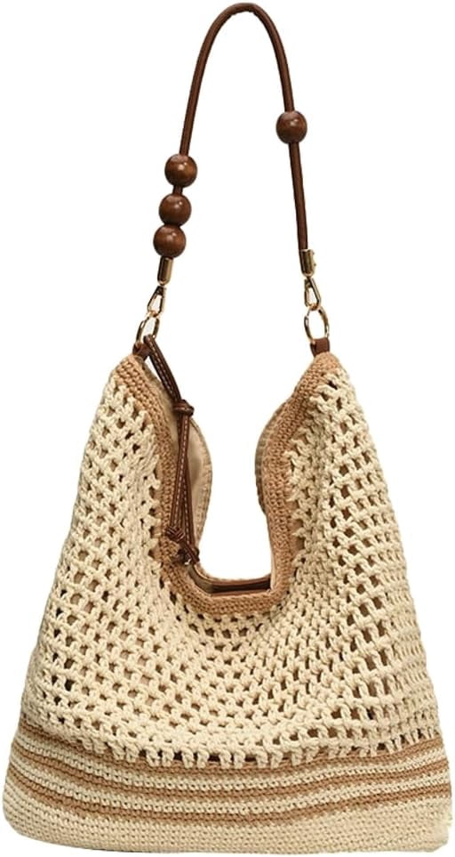 Straw Beach Bags for Women Crochet Tote Bag Slouchy Shoulder Purse with ...