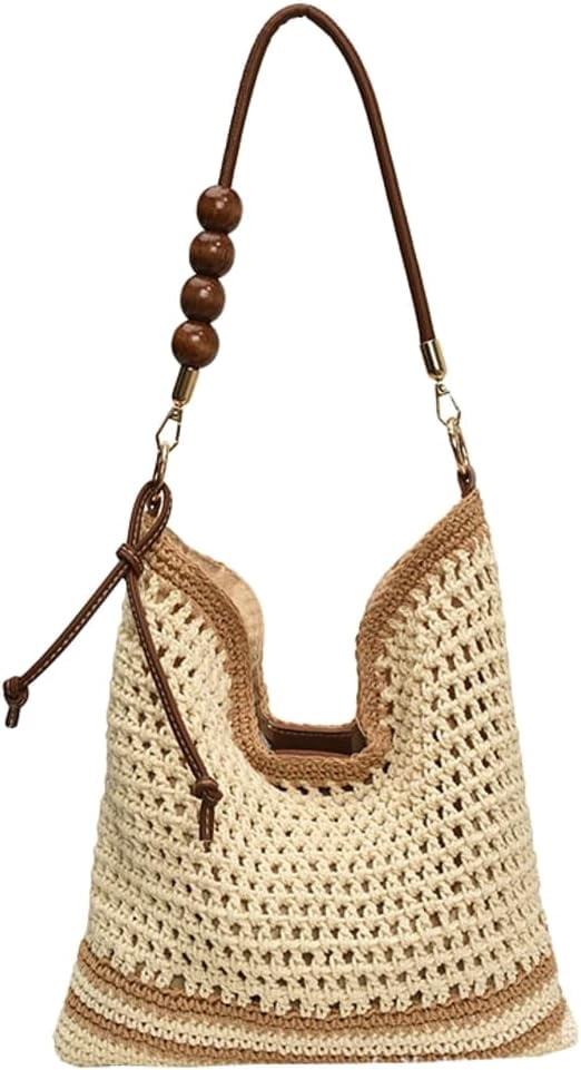 Straw Beach Bags for Women Crochet Tote Bag Slouchy Shoulder Purse with ...