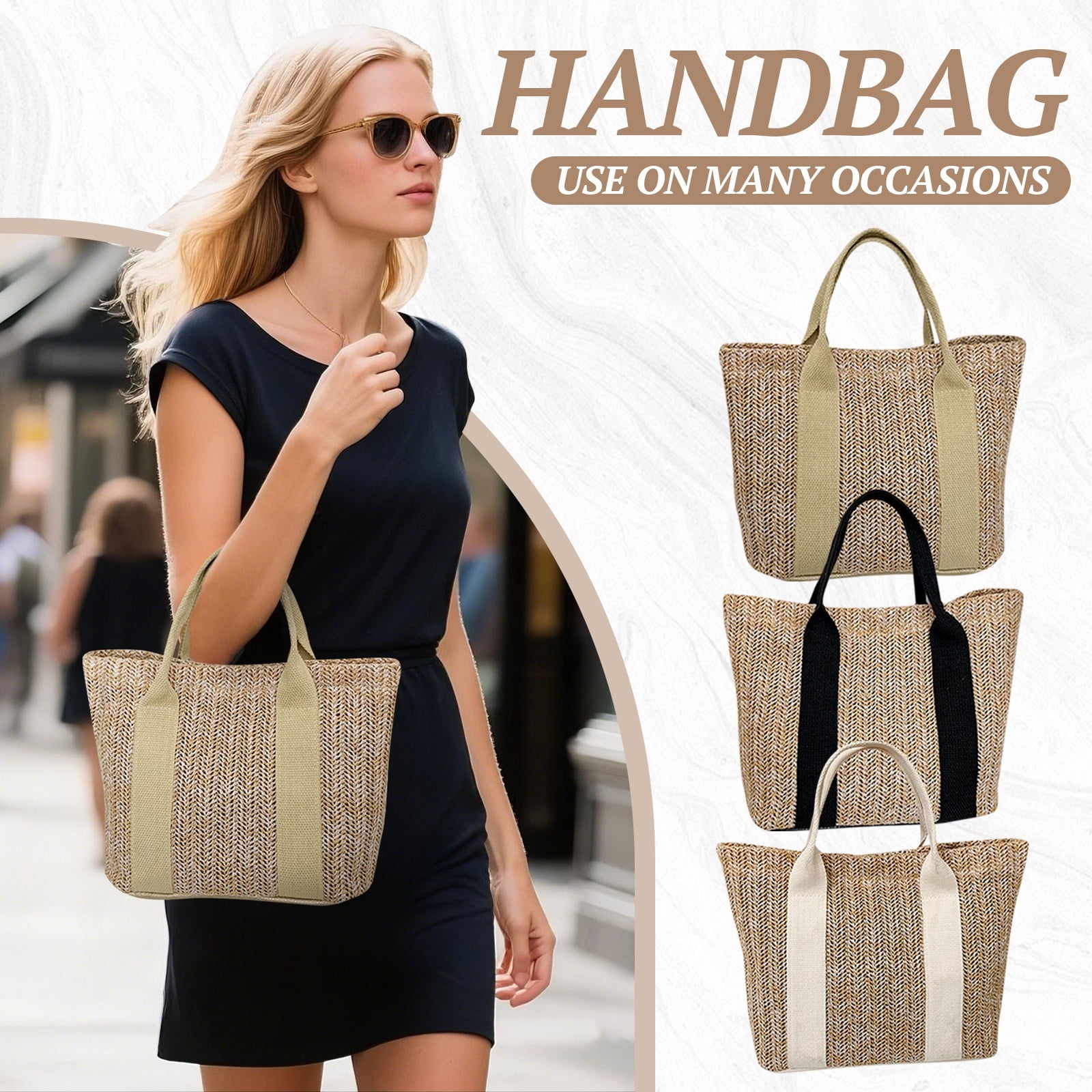 Straw Beach Bags for Women - Oversized Handwoven Tote with Fabric ...