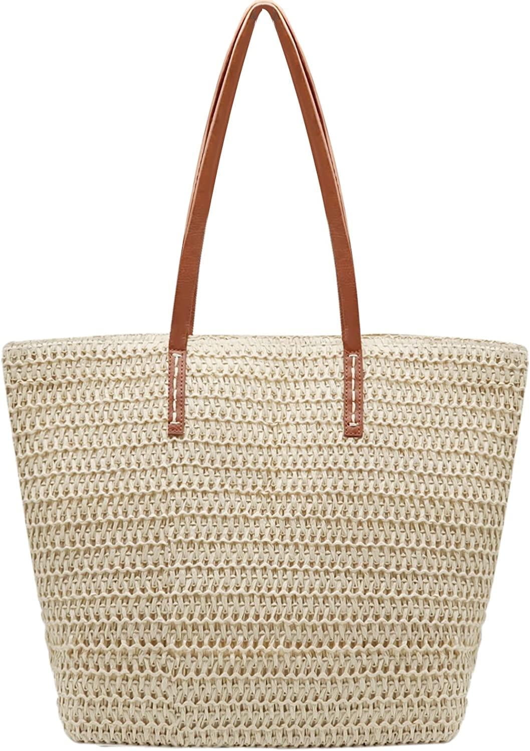 Straw Beach Tote Bag for Women Large Woven Shoulder Handbag Straw Bag ...