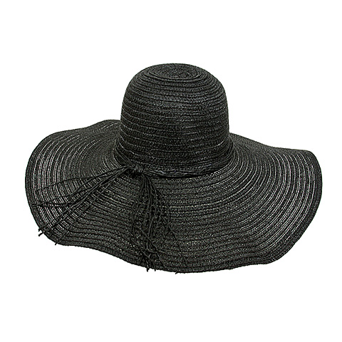 Straw Big Rim Hat - w/ Multi-String Bow - Black - HT-SHA50203BK ...