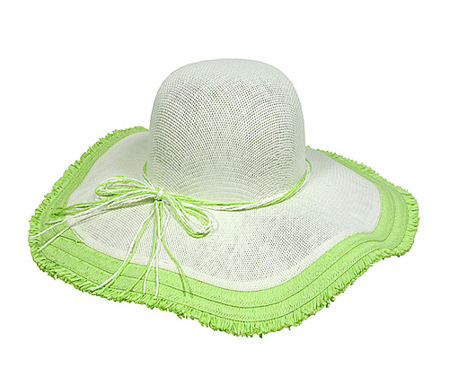 Straw Big Rim Hats - Paper Straw w/ Fringe Trim - Lime Green - HT ...