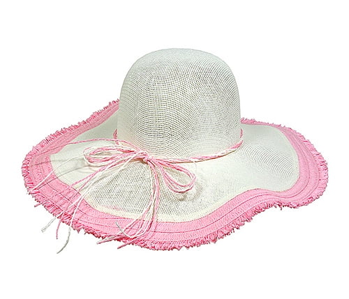Straw Big Rim Hats - Paper Straw w/ Fringe Trim - Pink - HT-ST299PK ...