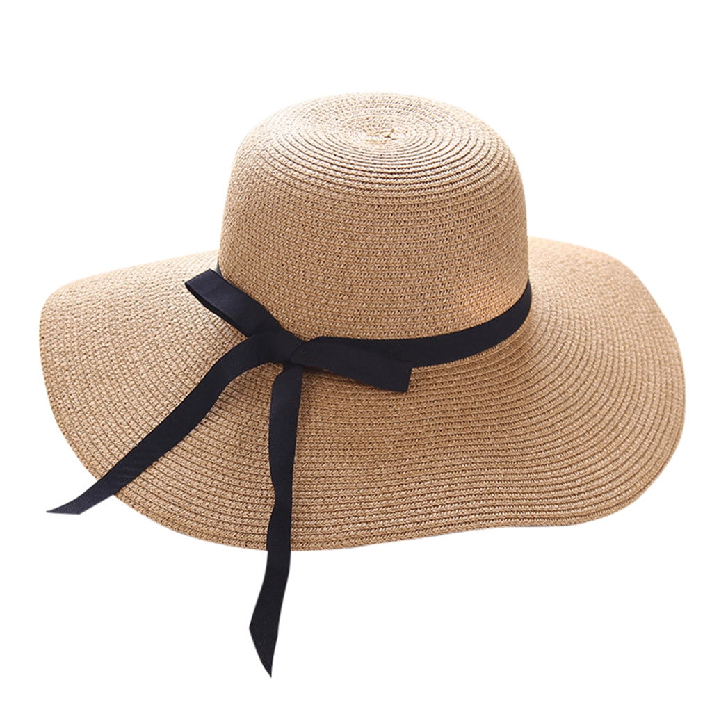 Straw Brim Women Ladies Hat Cap Summer Beach Sun Wide Foldable Floppy ...