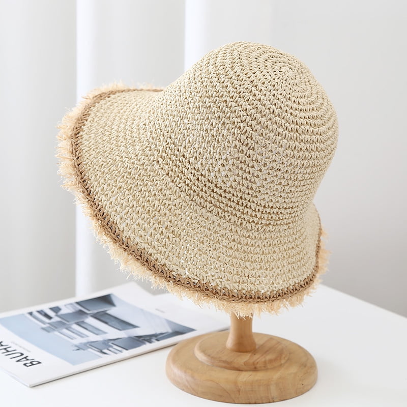 Straw Bucket Hats,Large Summer Travel Hats,Shapeable Wide Brim UPF 50 ...