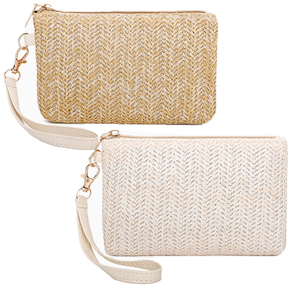 Straw Clutch Bag for Summer Beach, Stylish Zipper Wristlet Wallet for ...