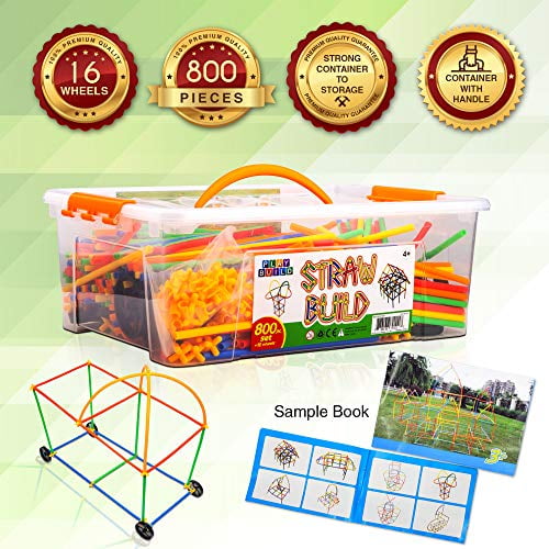 Straw Constructor STEM Building Toys, 800 Pcs + 16 Wheels, Colorful ...