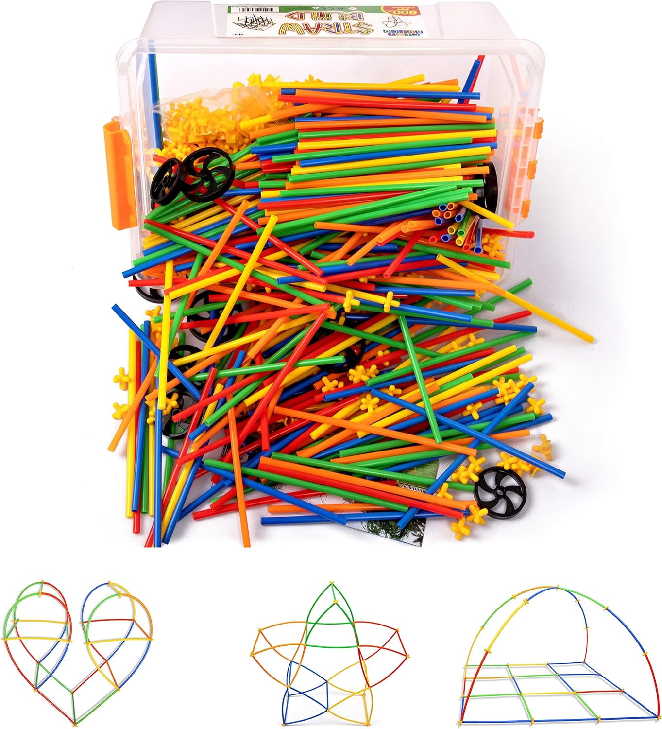 Straw Constructor STEM Building Toys, 800 Pcs + 16 Wheels, Colorful ...
