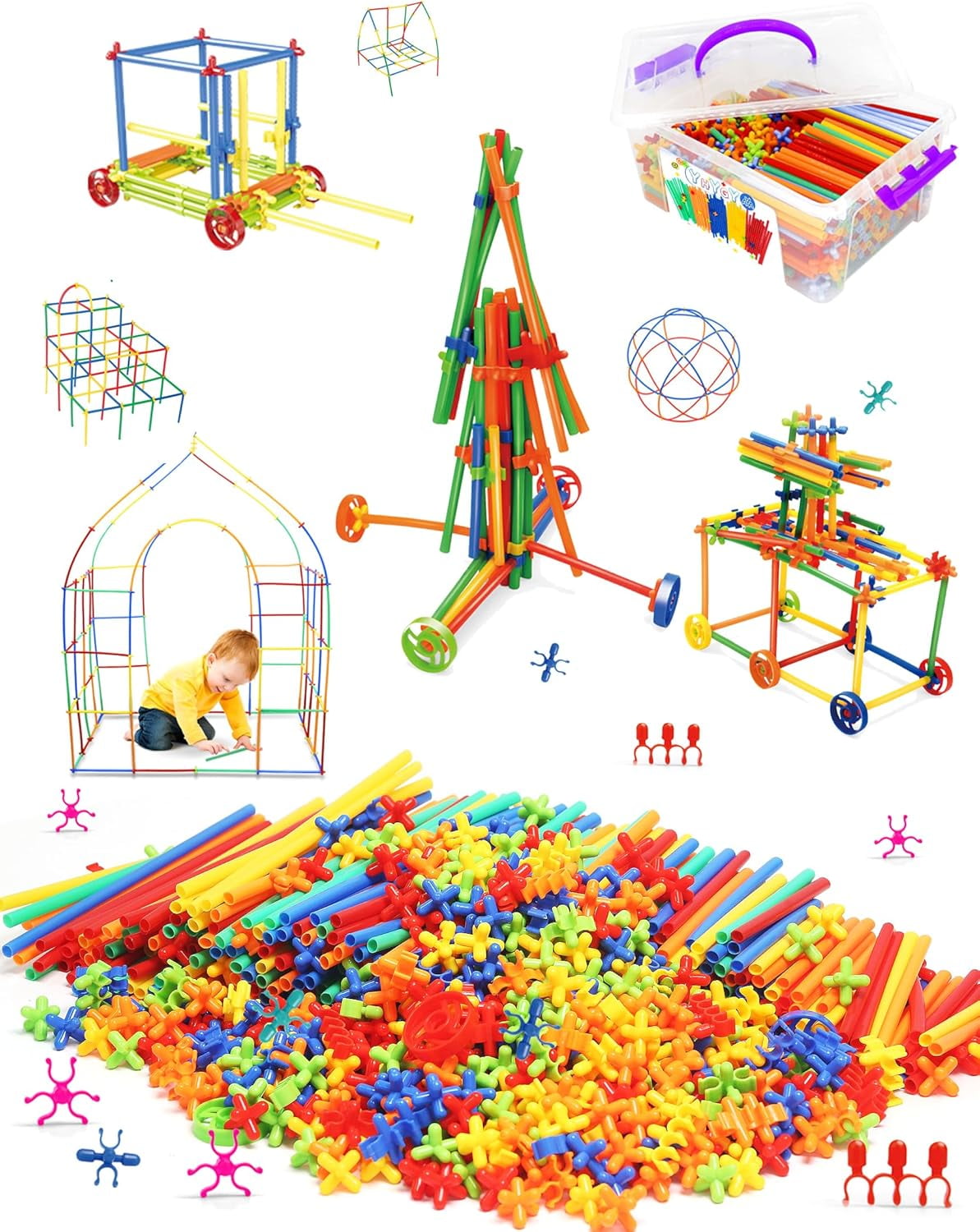 Straw Constructor Toy 600Pcs STEM Building Toys Set,Upgrade ...