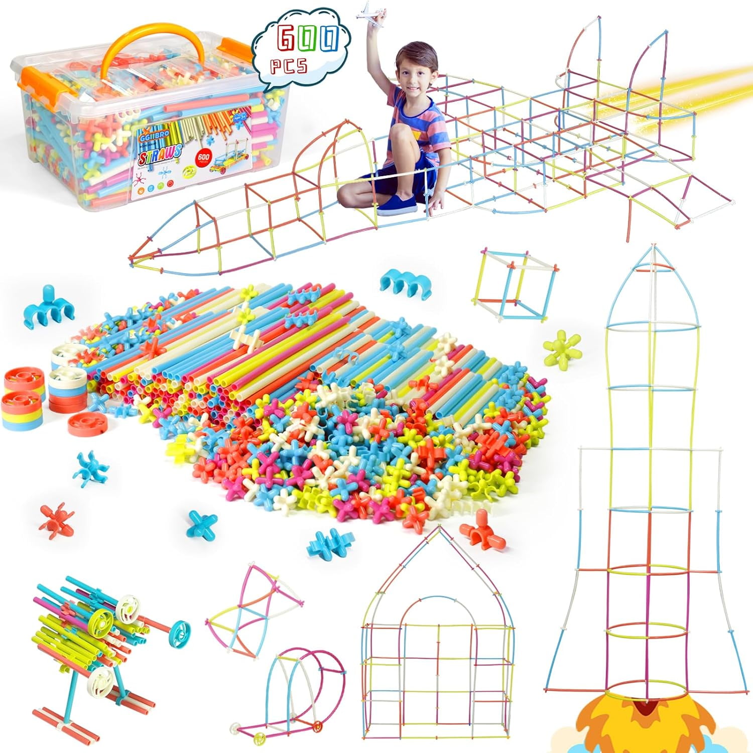 Straw Constructor Toys STEM Building Toys 600Pcs Straw Toy Interlocking ...