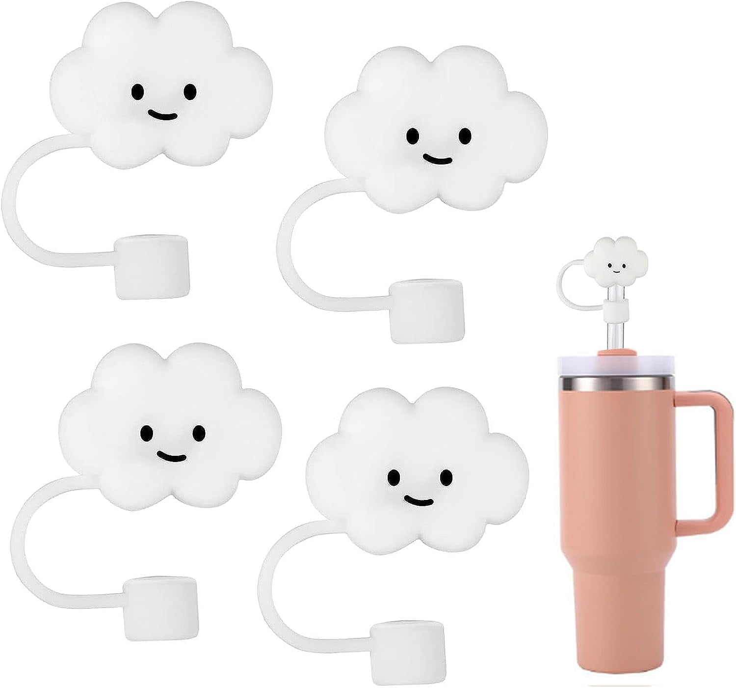 Straw Cover, 4 Pieces Straw Topper,Cloud Straw Covers Reusable Dust ...