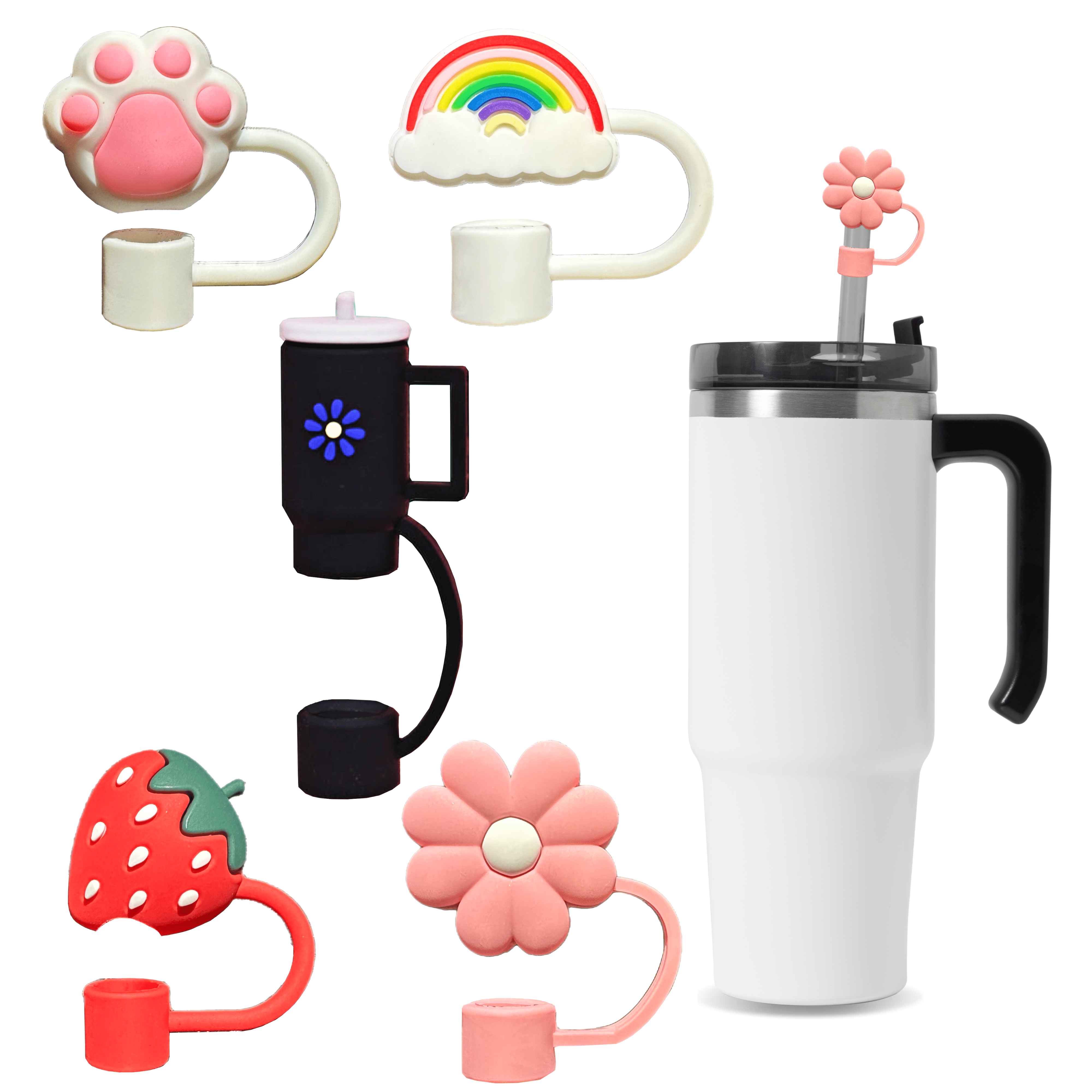 Straw Cover 5 Pieces. Stanley Tumbler Straw Covers. Silicone Material ...