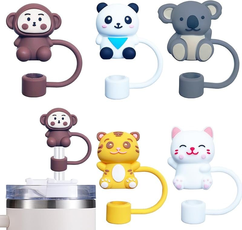 Straw Cover Cap for Stanley Cup, Silicone Cute Animal Straw Topper for ...
