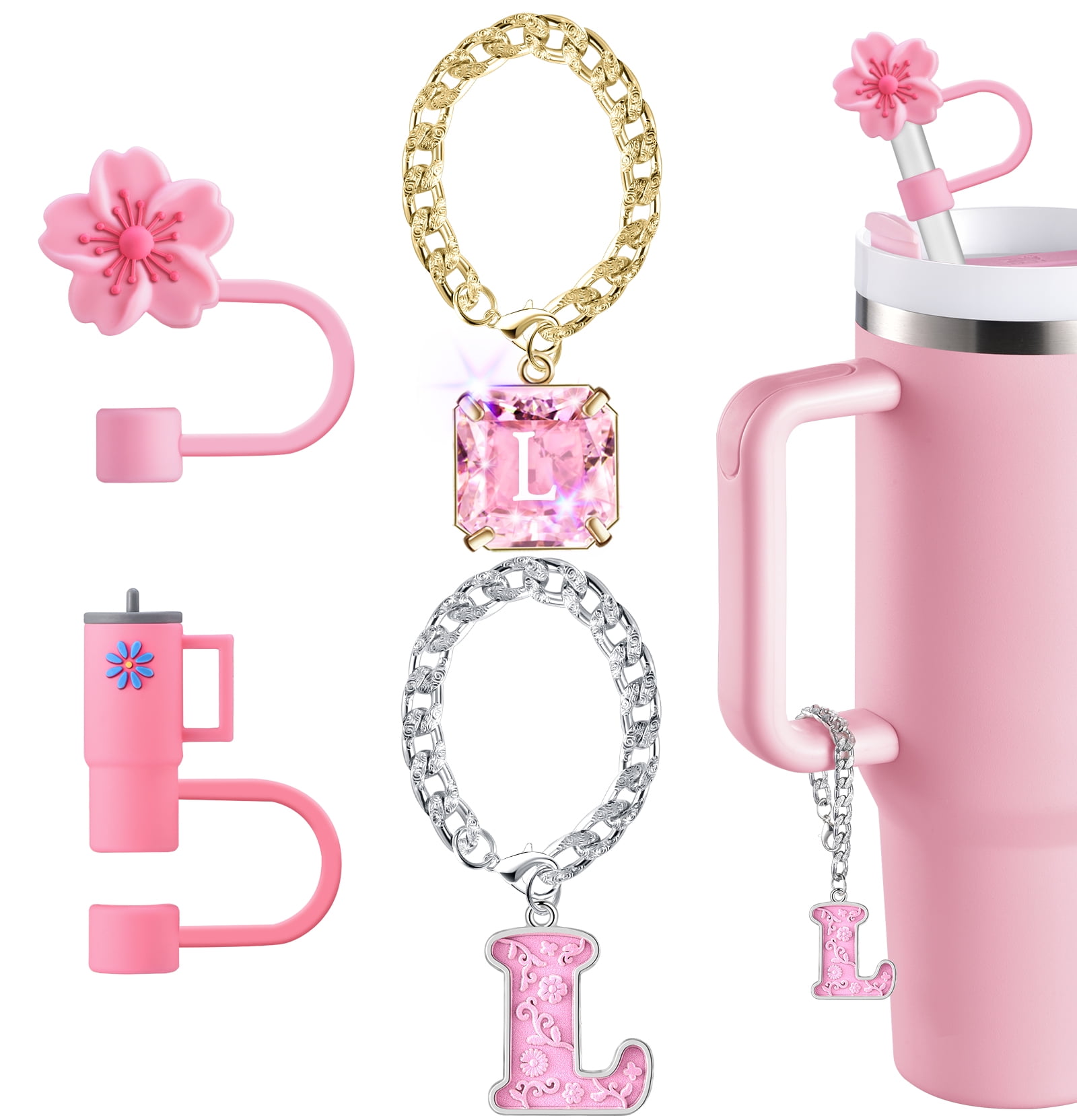 Straw Cover for Stanley Cup Accessories - Unique Crystal Letter Charms ...