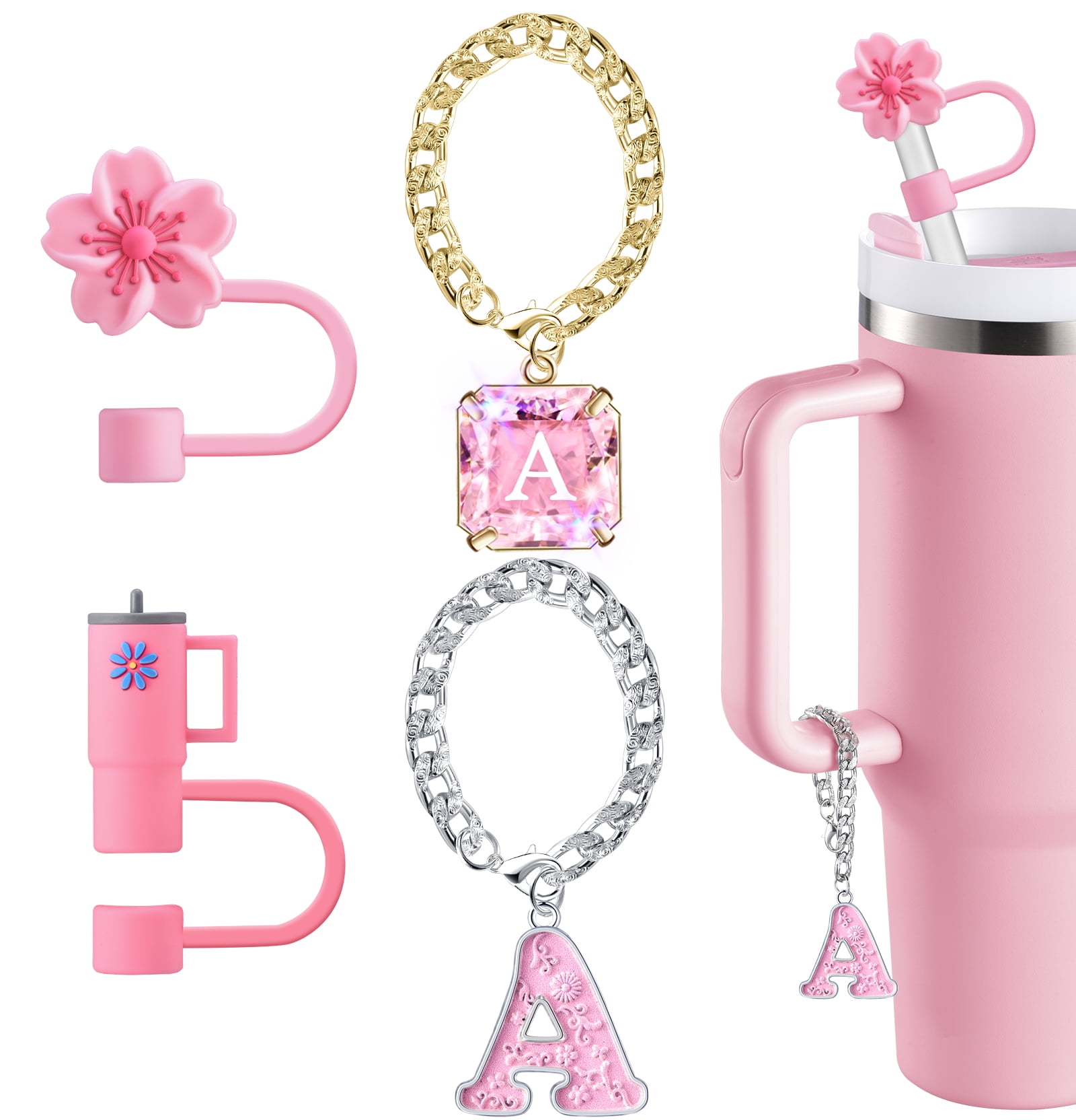 Coo&Koo Straw Cover and Letter Charm Set for Stanley Cups 30oz 40oz ...