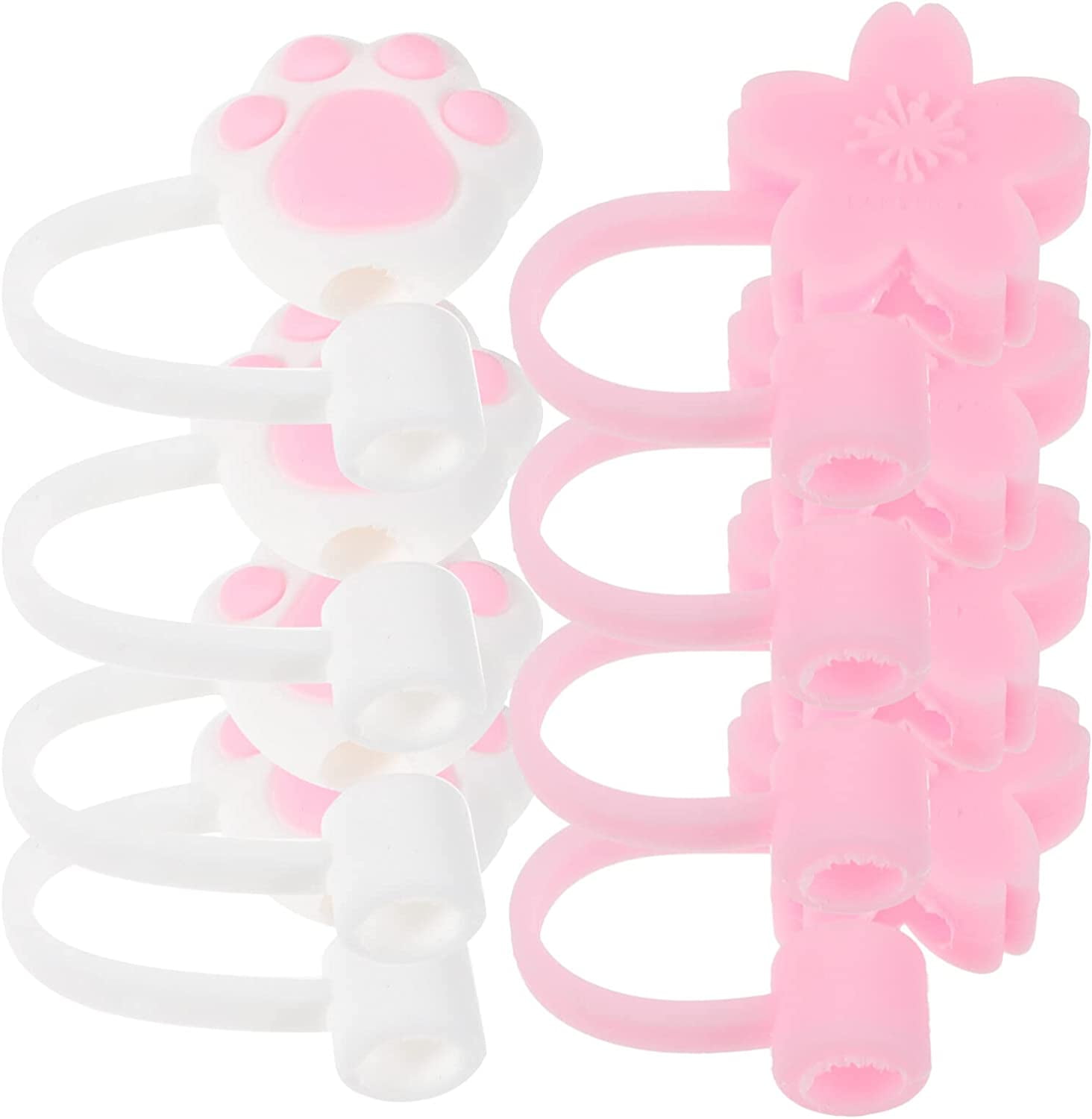 Straw Covers Cap 8pcs Silicone Flower Straw Toppers Cat Paw Straw Tips ...