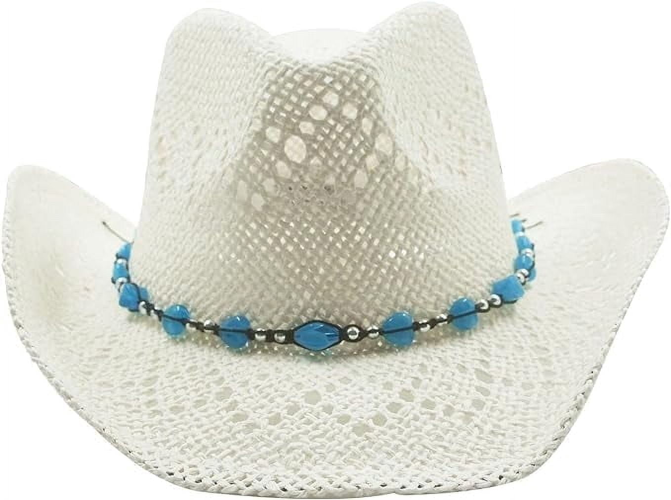 Straw Cowboy Cowgirl Hat for Women with Beaded Trim and Shapeable ...