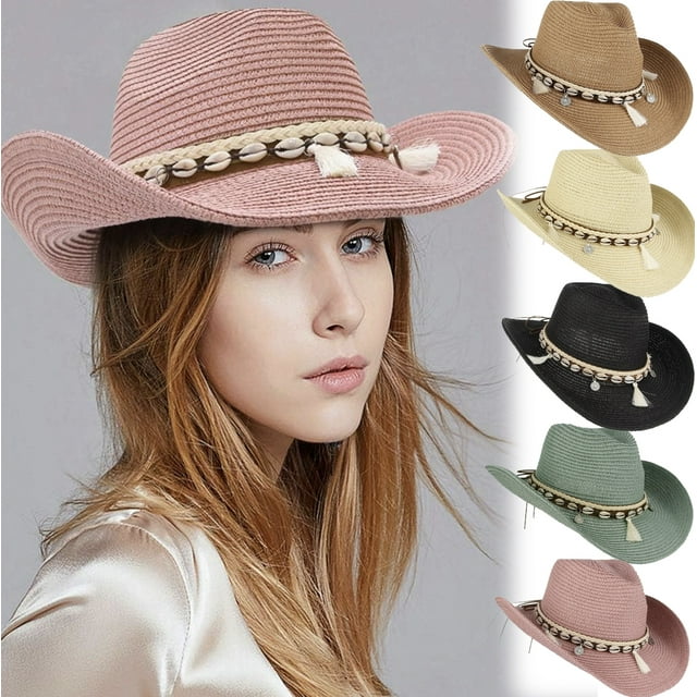 Straw Cowboy Hat for Women Men Girls Roll up Wide Brim Western Cowgirl ...