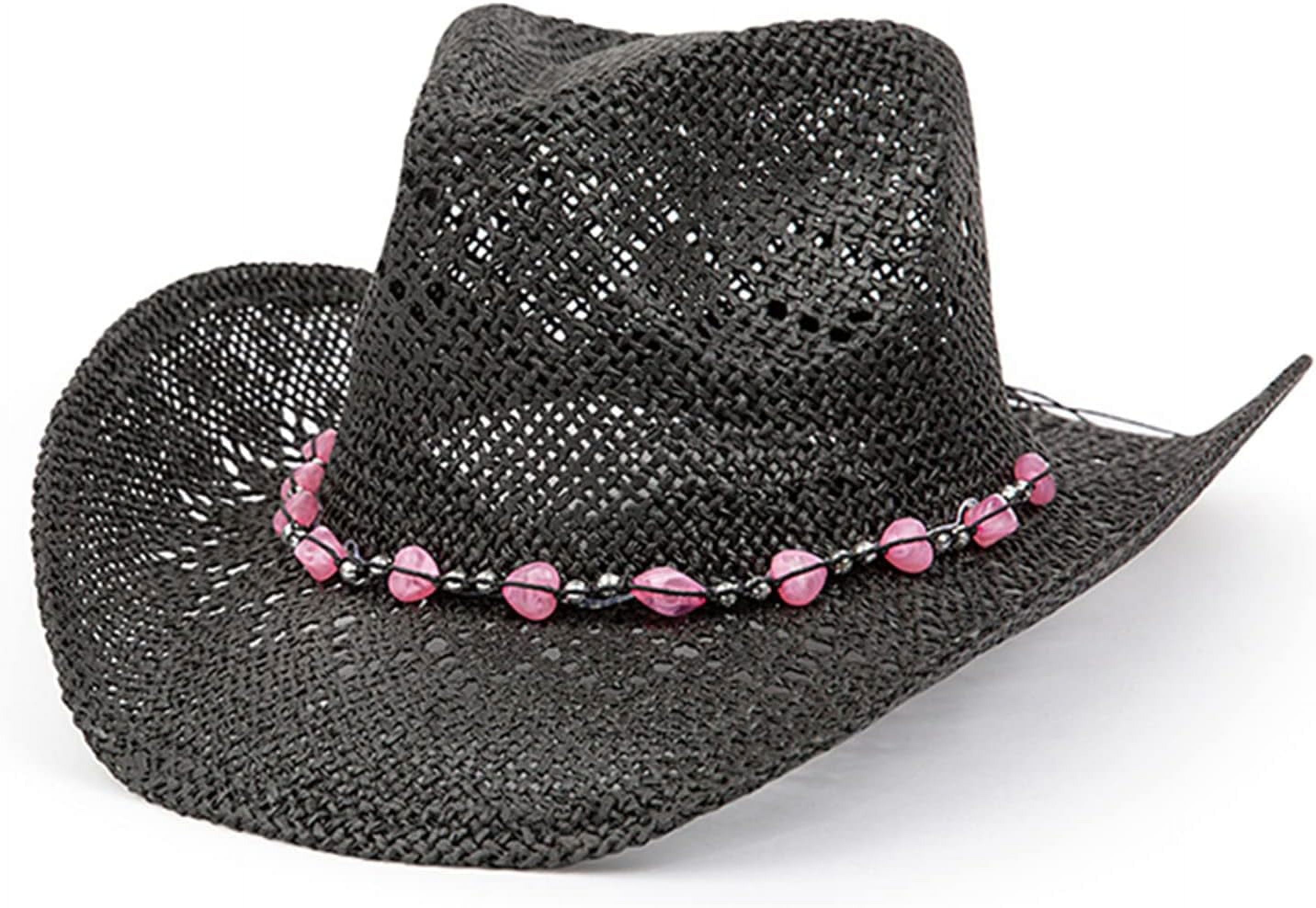 Straw Cowboy Hat for Women with Shapeable Brim, Beaded Hearts Trim ...