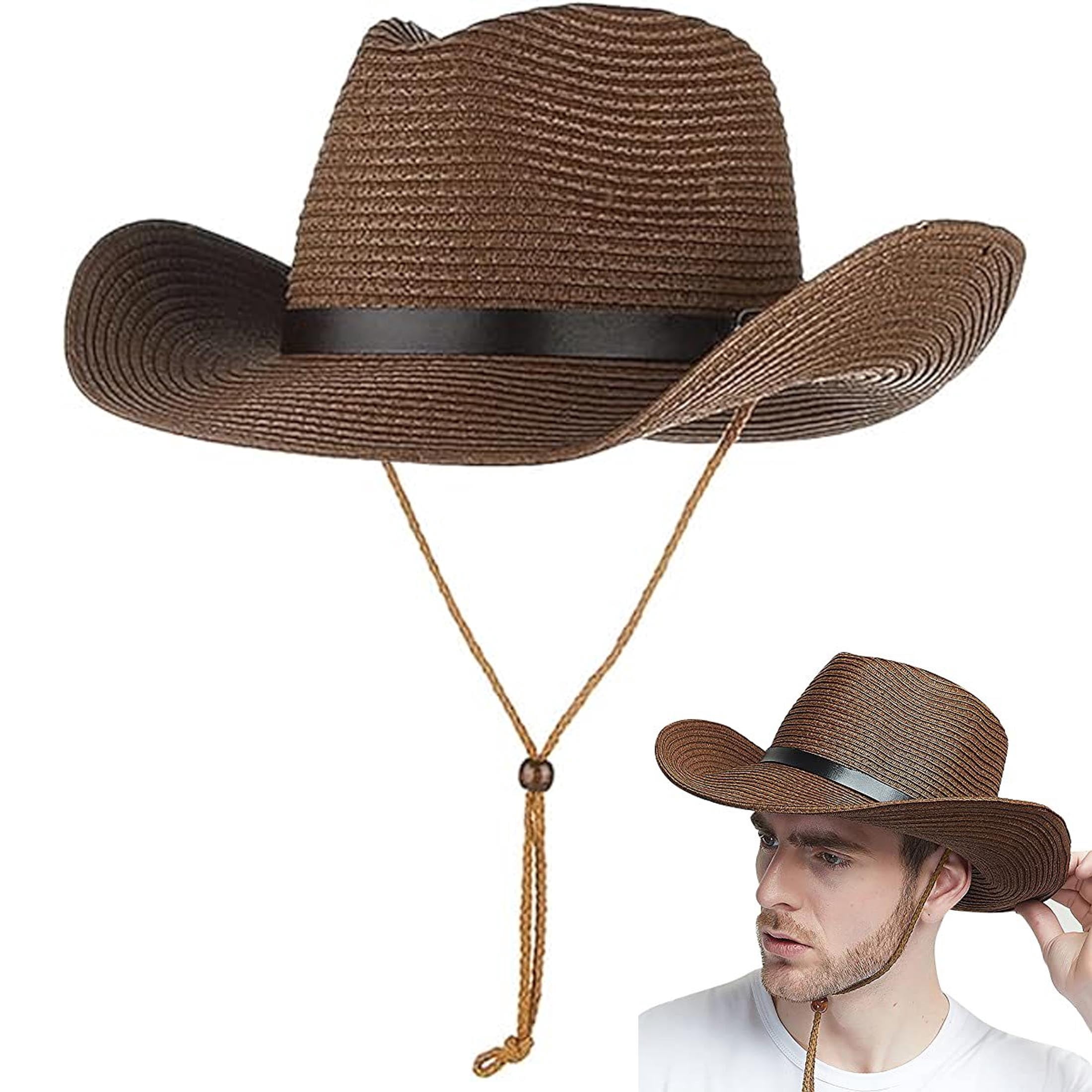 Straw Cowboy Hats for Men, Shapeable Wide Brim Sun Protection ...
