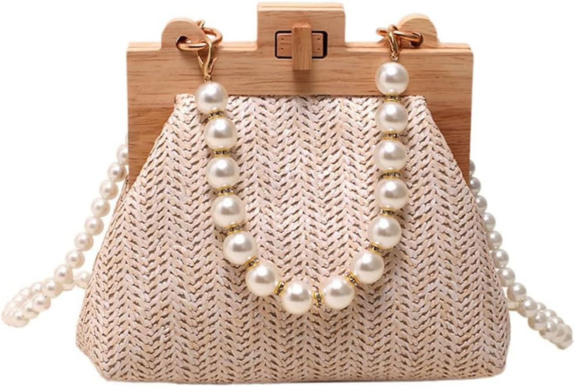 Straw Crossbody Bag For Women Woven Hobo Shoulder Bag Handbang Pearl ...