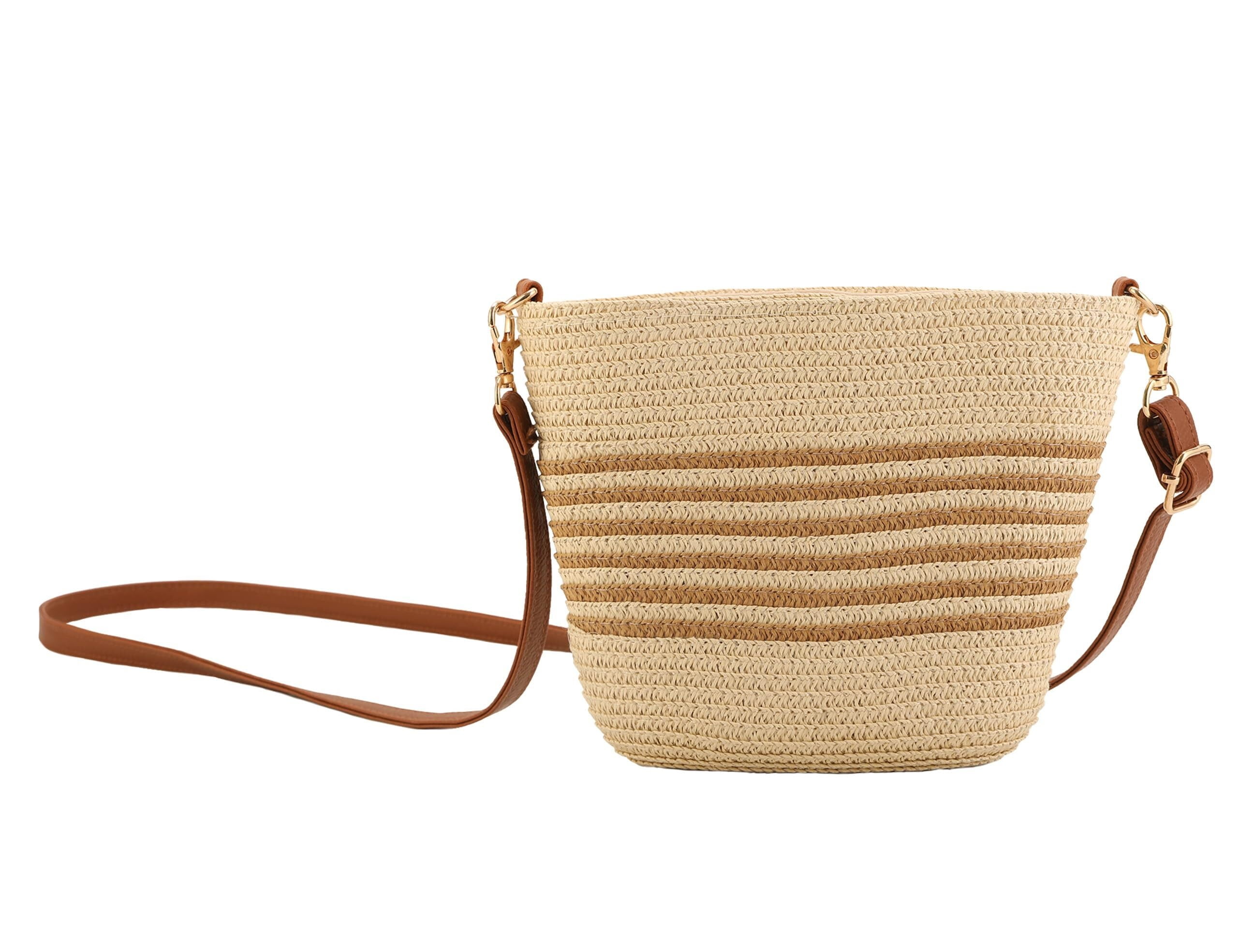 Straw Crossbody Bags for Women with stripe, Hand Woven Shoulder Bag ...