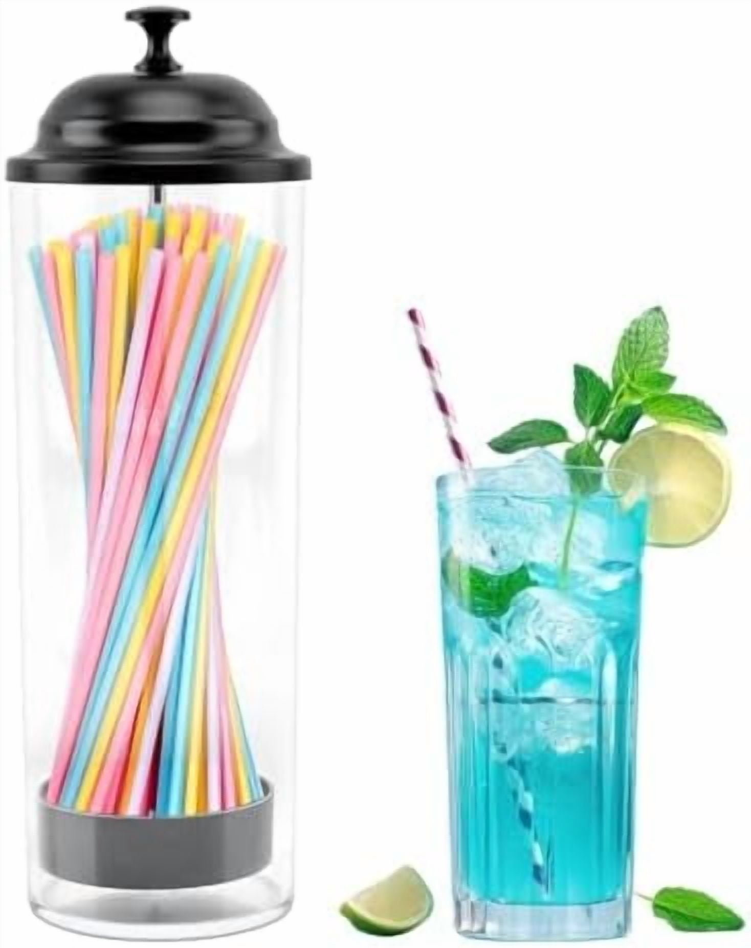 Straw Dispenser, Plastic Straw Holder with Black Lid, Drinking Straw ...