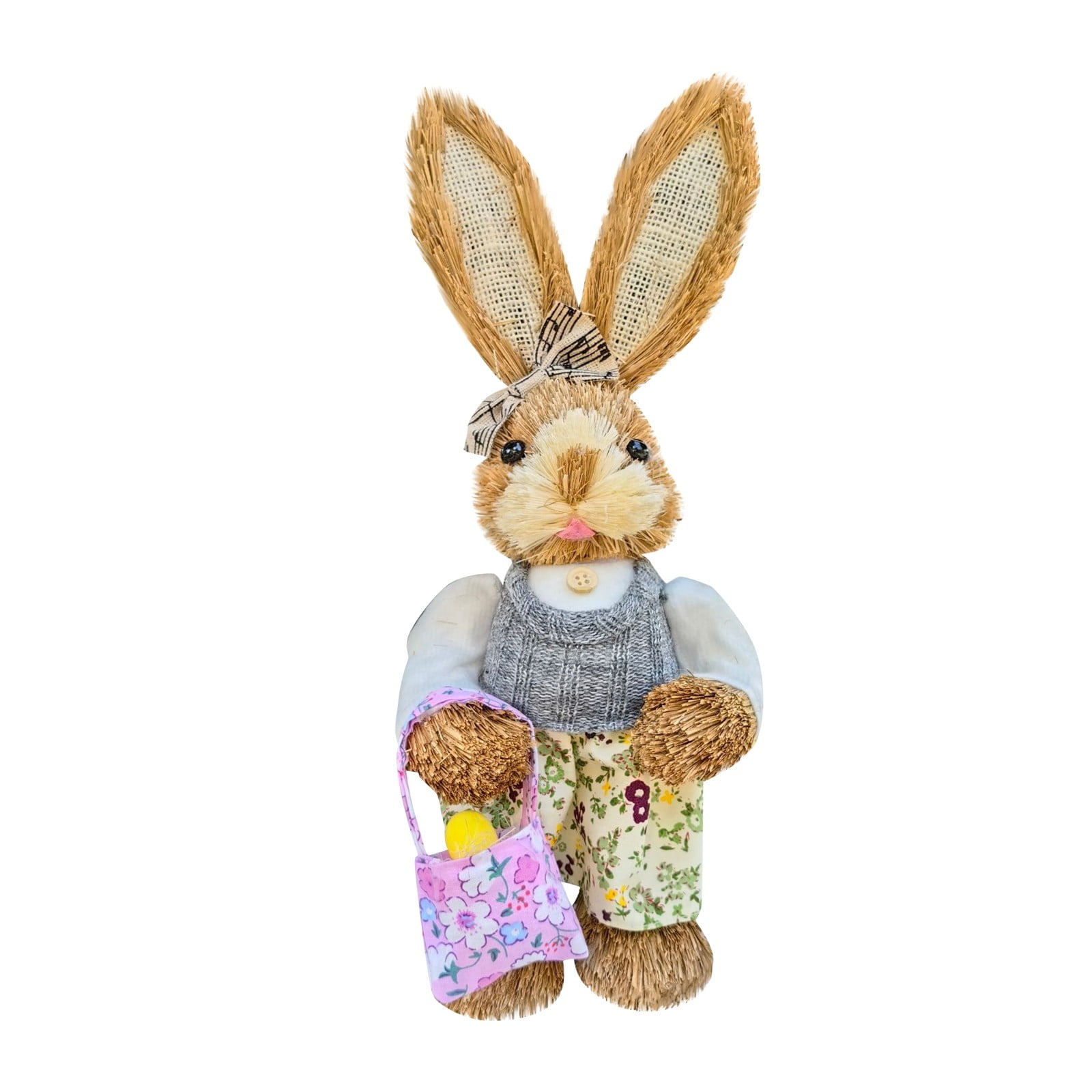 Straw Easter Bunny Standing 13.7" Flocked Bunny Easter Display Easter ...