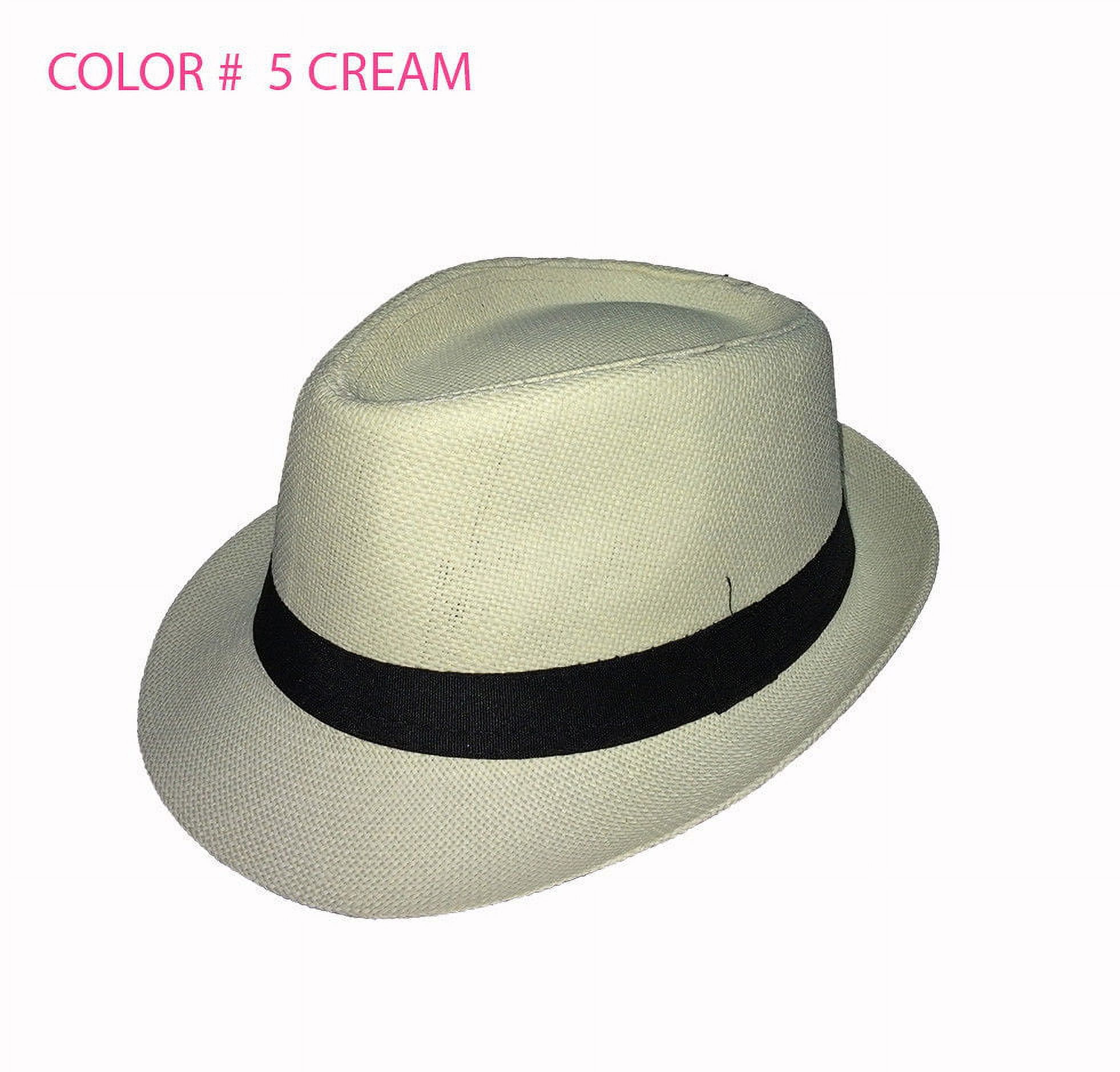 Straw Fedora Hat Trilby Cuban Cap Summer Beach Sun Panama Short Brim ...