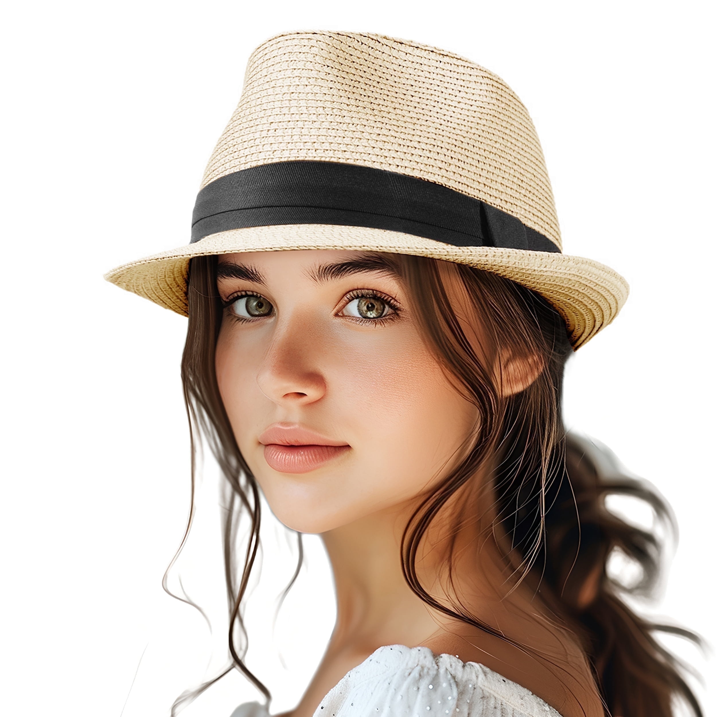Straw Fedora Hat for Women Men Packable Short Brim Roll Up Trilby Hat ...